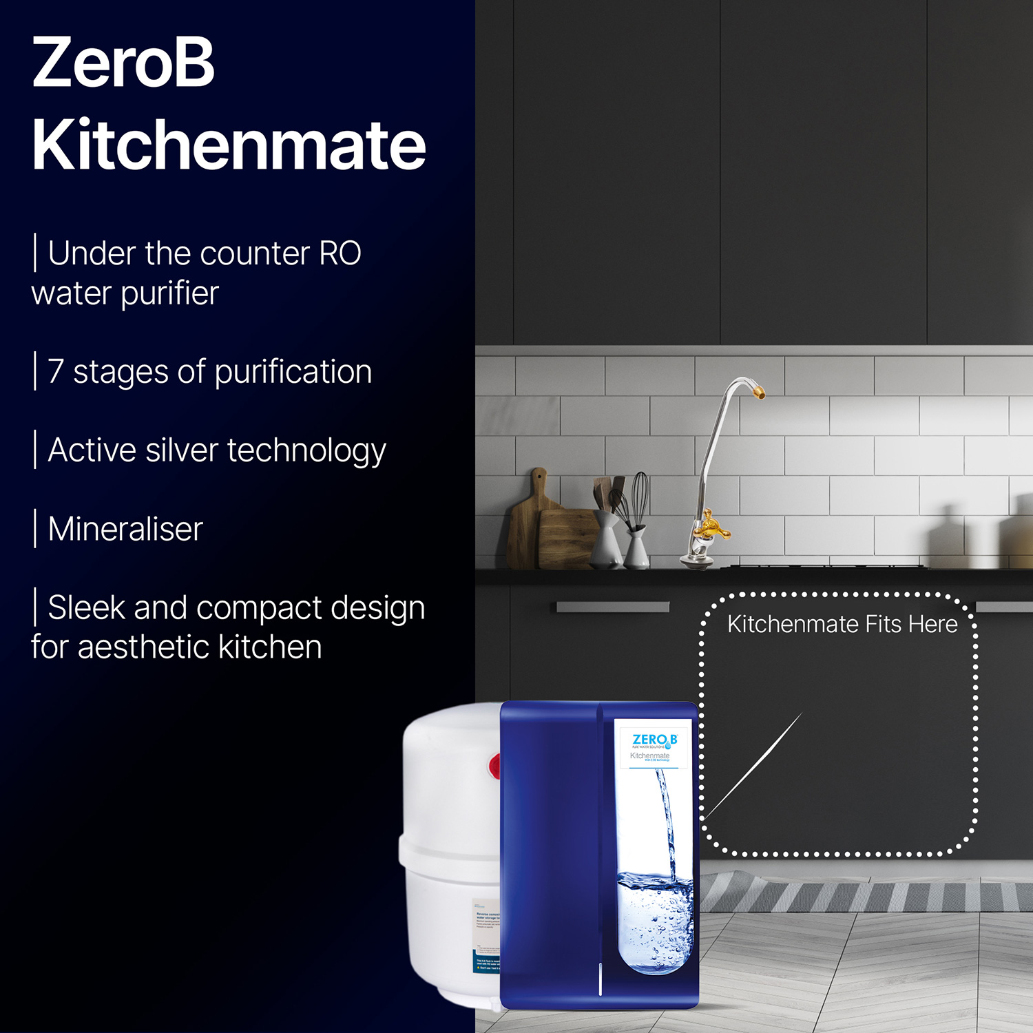 Kitchenmate RO (Under the Sink + Active Silver Technology) | Purifier for Kitchen | ZeroB